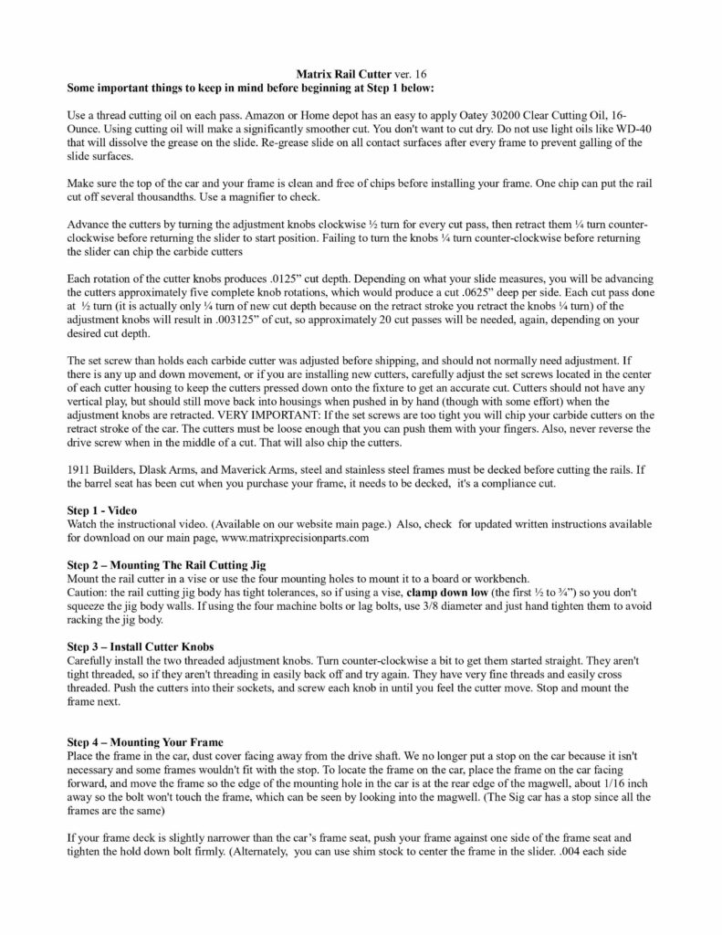 Matrix Precision Rail Cutter for 1911, 2011, Sig Sauer (Does not ship ...